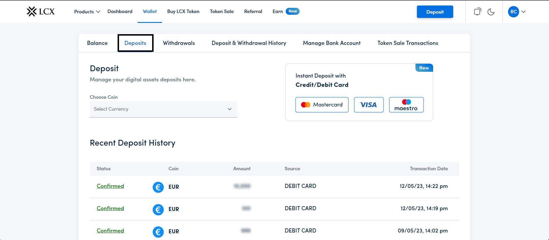 How to deposit EUR through Credit/Debit card? - LCX